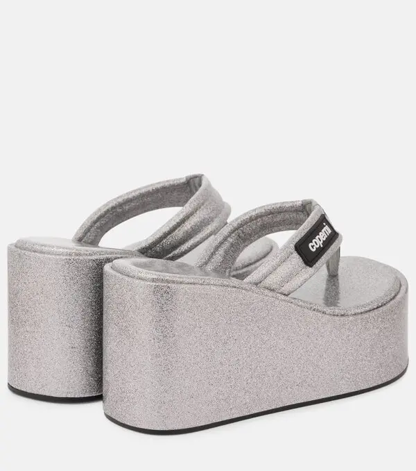Coperni Glitter Wedge Thong Sandals - Silver