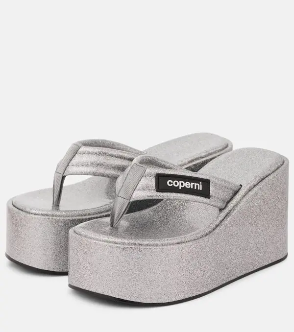 Coperni Glitter Wedge Thong Sandals - Silver