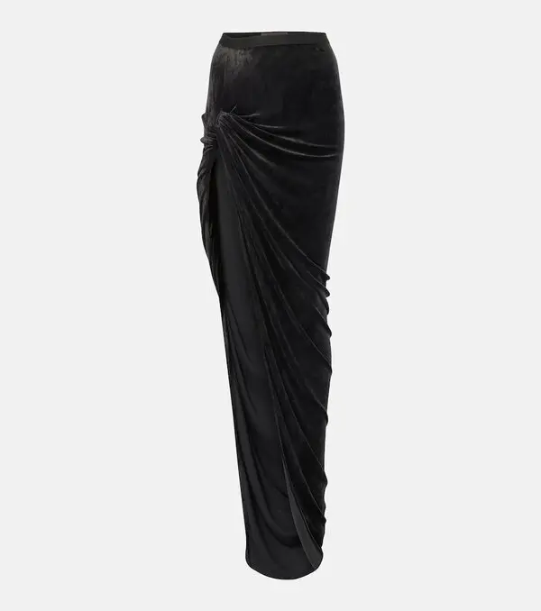 Rick Owens Twist Edfu Velvet Maxi Skirt - Black