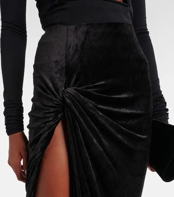 Rick Owens Twisted Edfu Velvet Maxi Skirt - Black