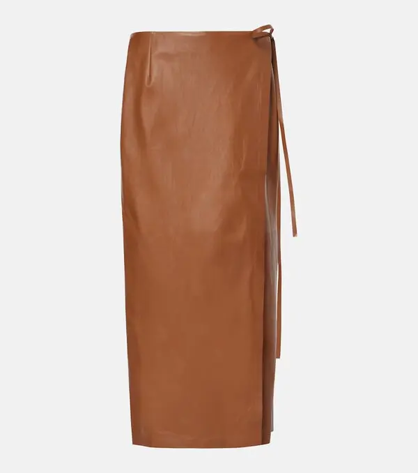 THE ROW Bert Leather Wrap Skirt - Brown