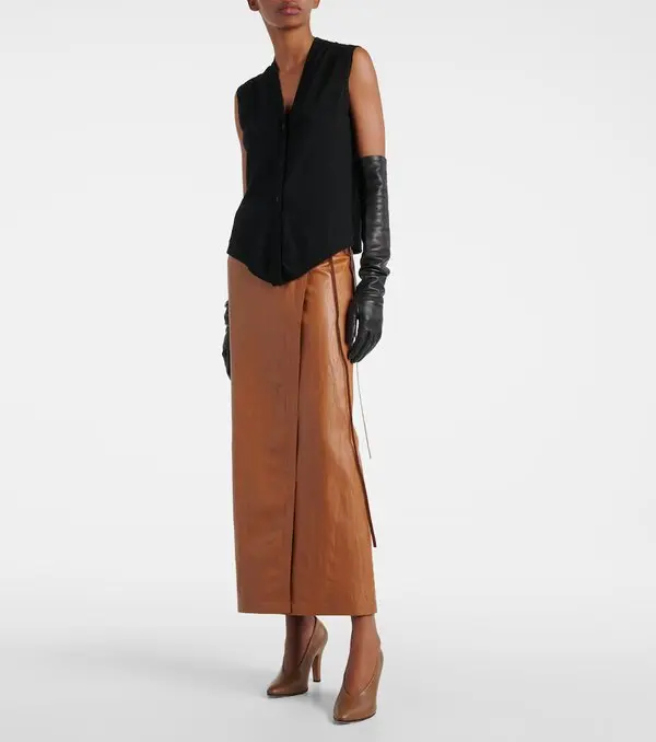 THE ROW Bert Leather Wrap Skirt - Brown