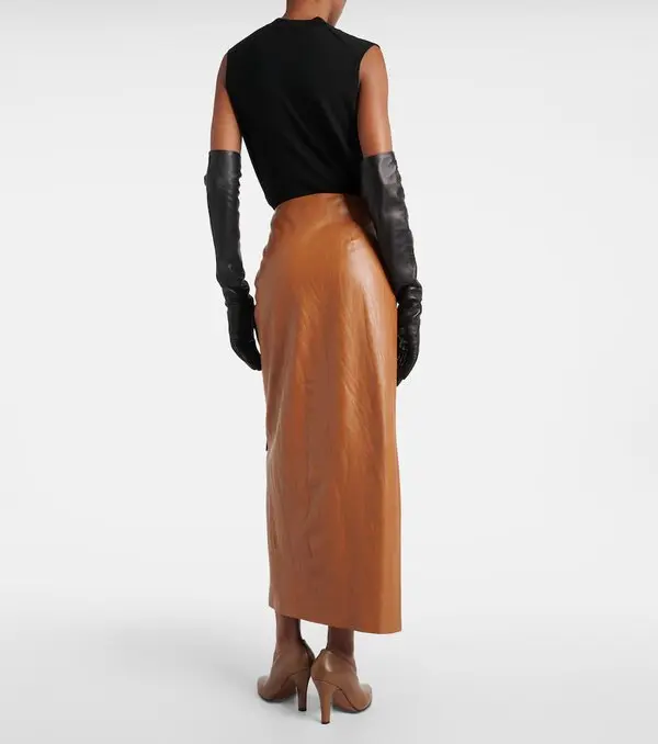 THE ROW Bert Leather Wrap Skirt - Brown