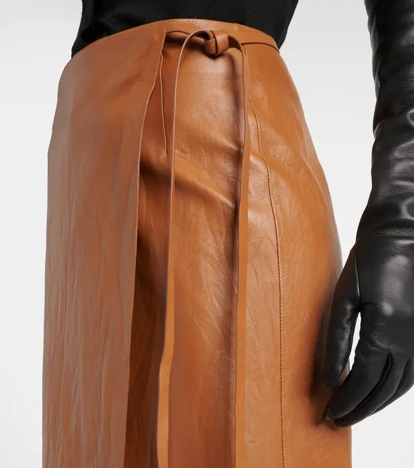 THE ROW Bert Leather Wrap Skirt - Brown