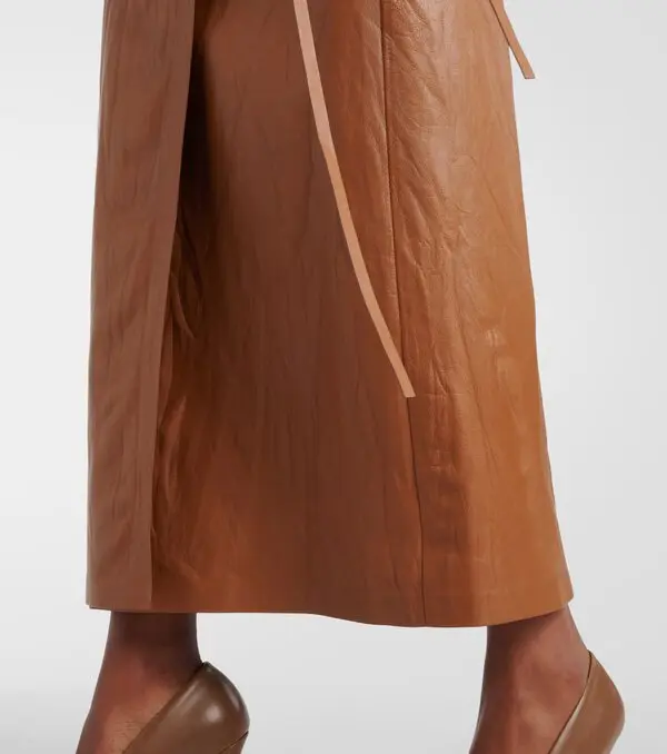 THE ROW Bert Leather Wrap Skirt - Brown