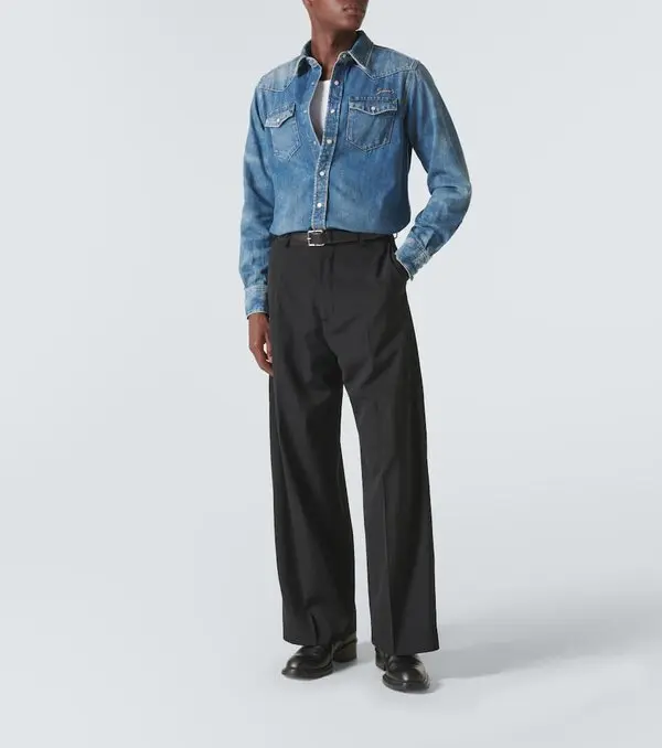 Givenchy Logo Embroidered Denim Shirt - Blue