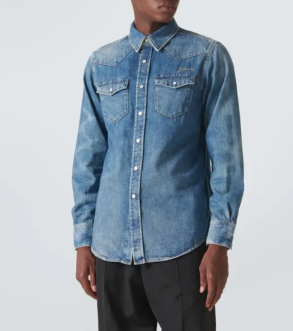 Givenchy Logo Embroidered Denim Shirt - Blue