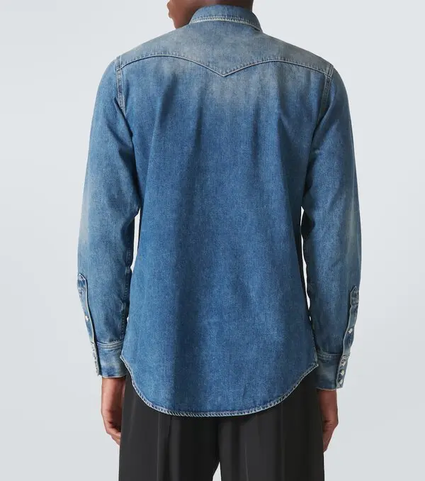 Givenchy Logo Embroidered Denim Shirt - Blue