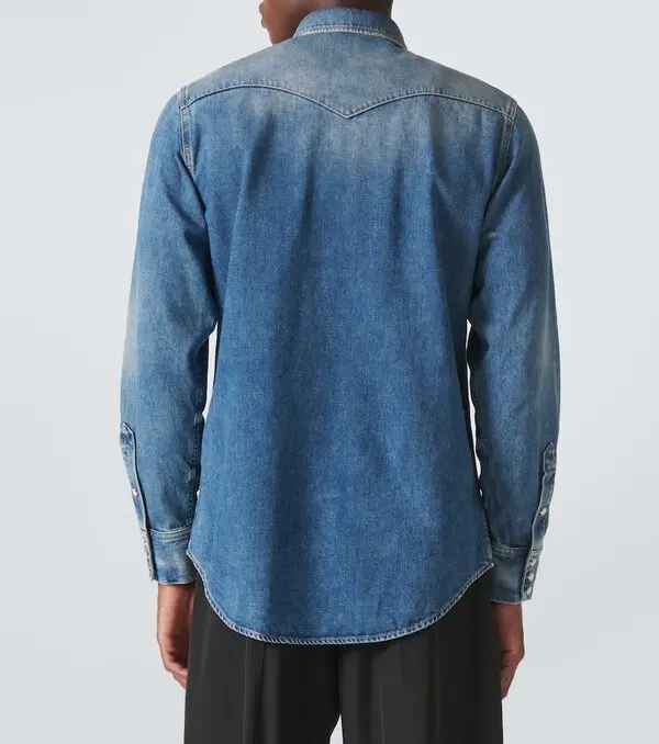 Givenchy Logo Embroidered Denim Shirt - Blue