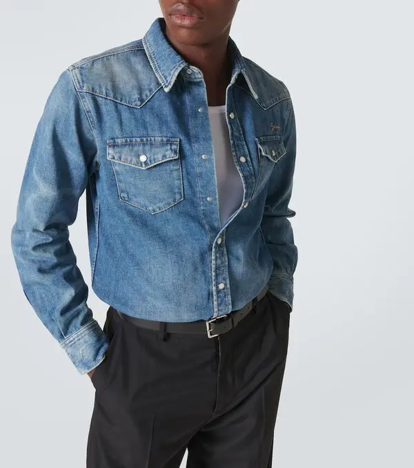 Givenchy Logo Embroidered Denim Shirt - Blue