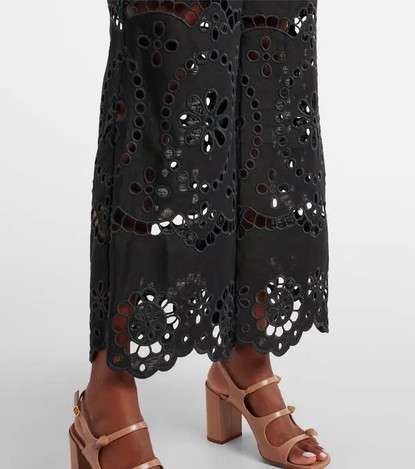 Zimmermann Pop Embroidered Linen Wide-leg Pants