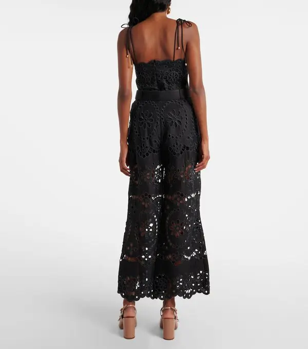 Zimmermann Pop Embroidered Linen Wide-leg Pants