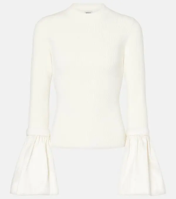 Simkhai Agata Taffeta-trimmed Ribbed-knit Top - White