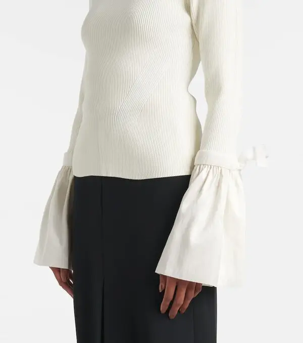 Simkhai Agata Taffeta-trimmed Ribbed-knit Top - White