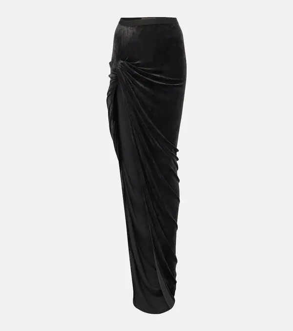 Rick Owens Twist Edfu Velvet Maxi Skirt - Black