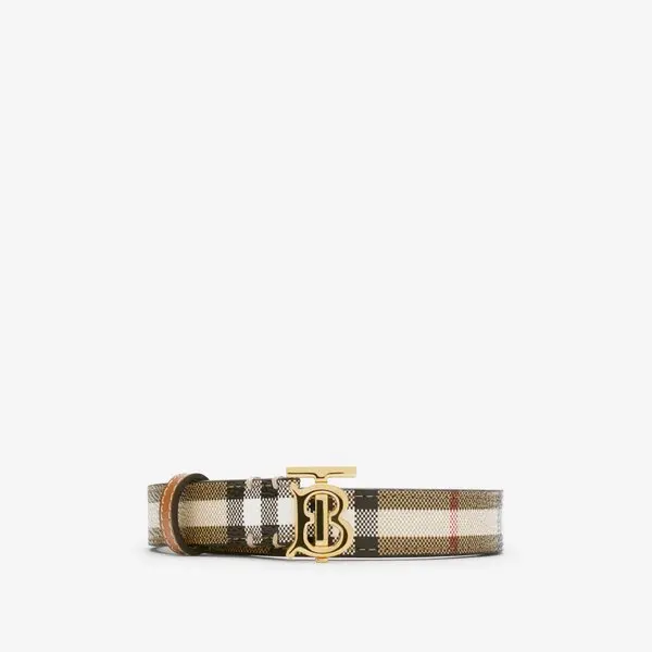 Burberry Thin Check Tb Belt - Archive Beige/light Gold