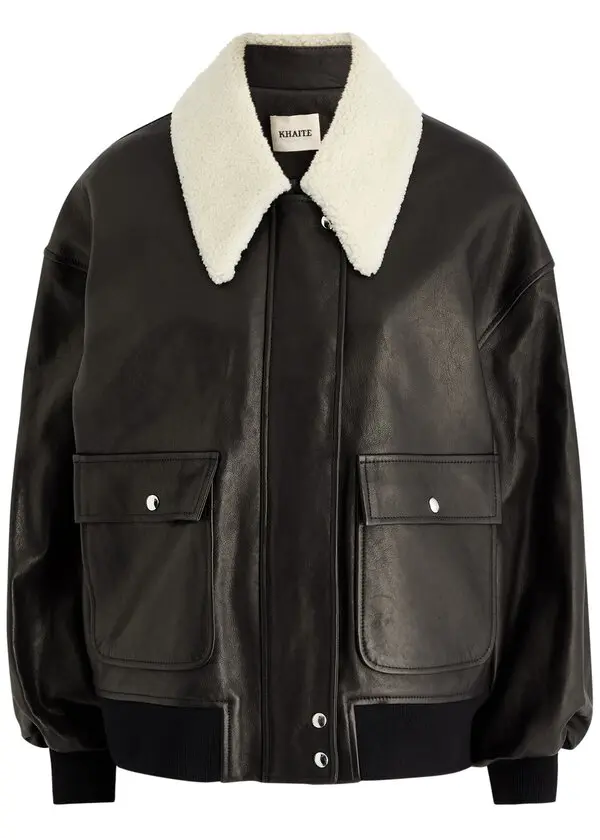 Khaite Shellar Shearling-trimmed Leather Bomber Jacket - Black