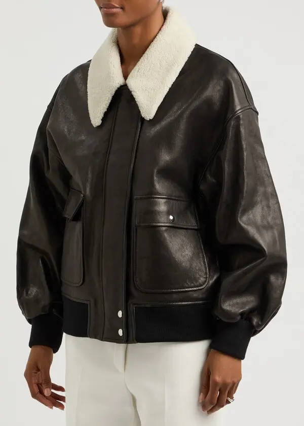 Khaite Shellar Shearling-trimmed Leather Bomber Jacket - Black