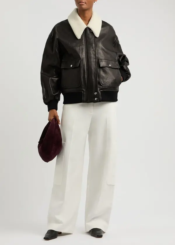 Khaite Shellar Shearling-trimmed Leather Bomber Jacket - Black