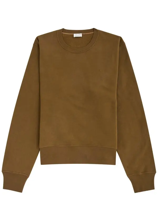 Saint Laurent Logo-embroidered Cotton Sweatshirt - Brown