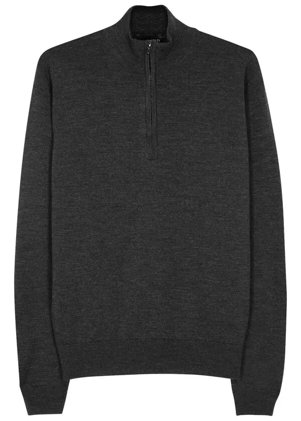 John Smedley Tapton Half-zip Merino Wool Jumper - Charcoal