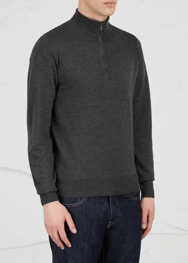 John Smedley Tapton Half-zip Merino Wool Jumper - Charcoal