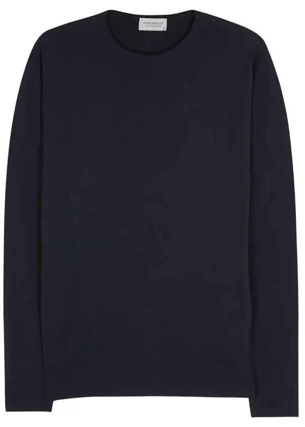 John Smedley Fine-knit Merino Wool Crew Neck Jumper - Navy