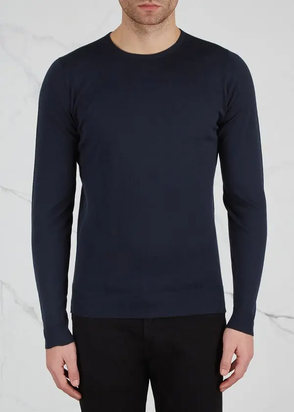John Smedley Fine-knit Merino Wool Crew Neck Jumper - Navy