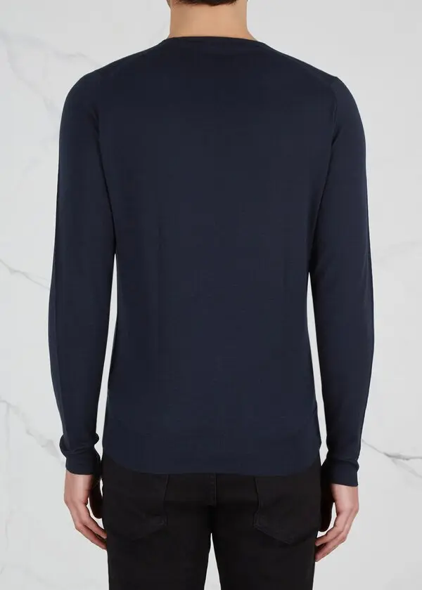 John Smedley Fine-knit Merino Wool Crew Neck Jumper - Navy