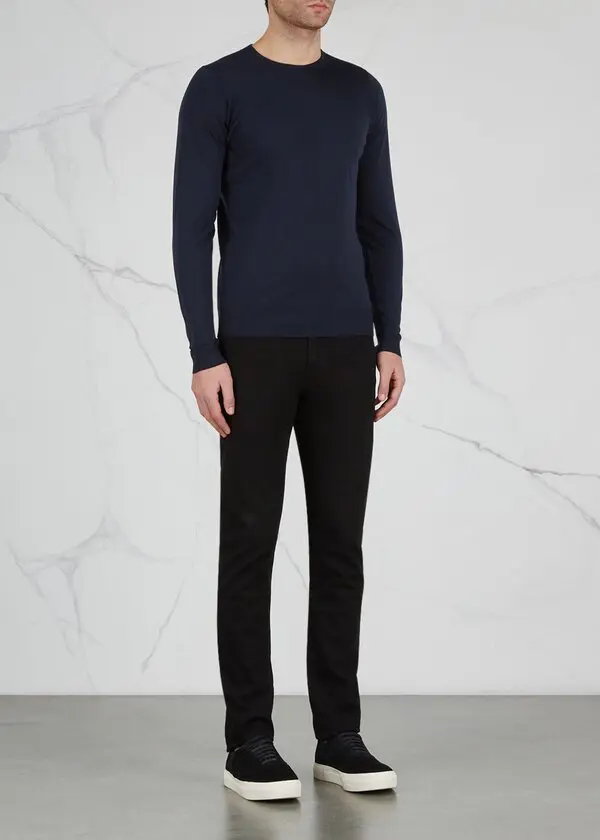 John Smedley Fine-knit Merino Wool Crew Neck Jumper - Navy