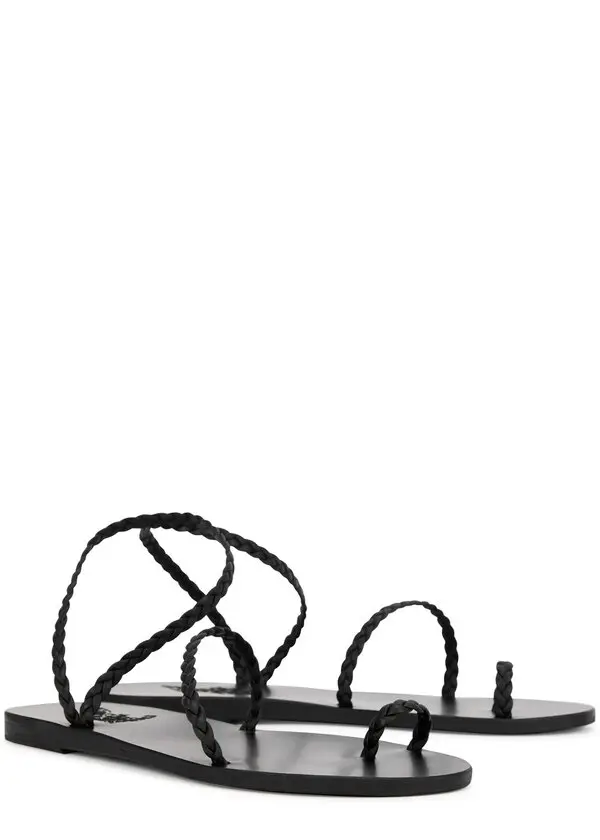 ANCIENT GREEK SANDALS Eleftheria Braided Leather Flat Sandals - Black