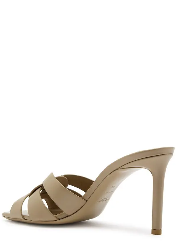 Saint Laurent Tribute 85 Leather Mules - Beige