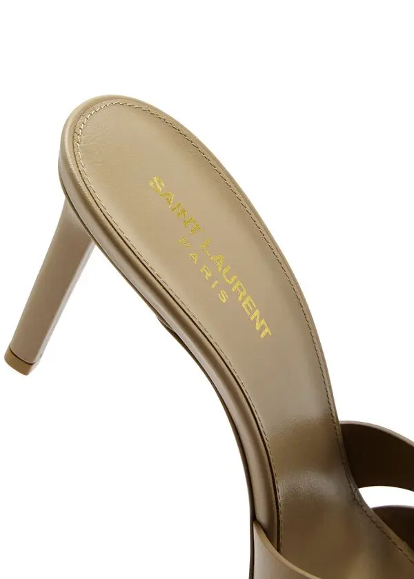 Saint Laurent Tribute 85 Leather Mules - Beige