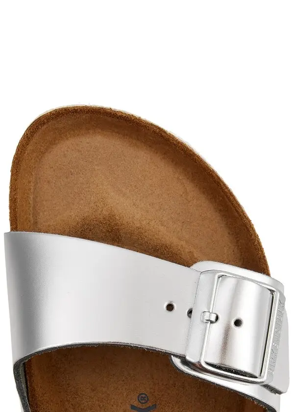 BIRKENSTOCK Arizona Metallic Leather Sliders - Silver