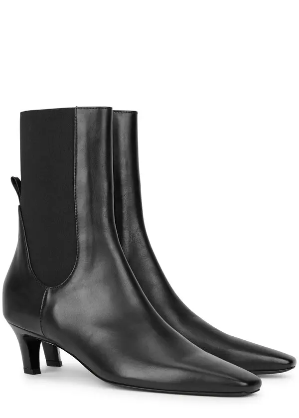 TOTEME Leather Ankle Boots - Black