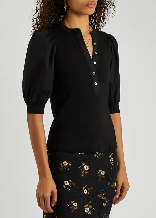 Veronica Beard Coralee Ribbed Stretch-cotton Top - Black
