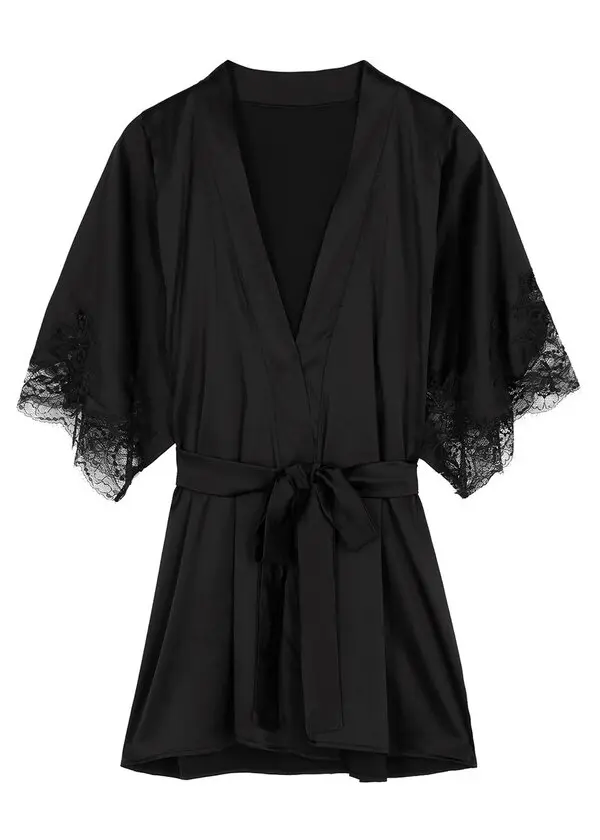 FLEUR OF ENGLAND Signature Silk-blend Robe - Black