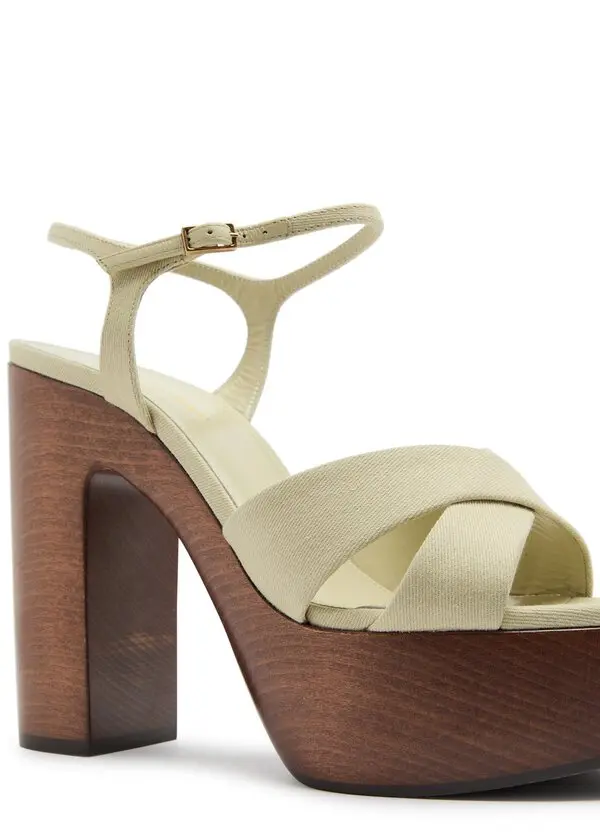 Saint Laurent Bianca 125 Canvas Platform Sandals - Beige
