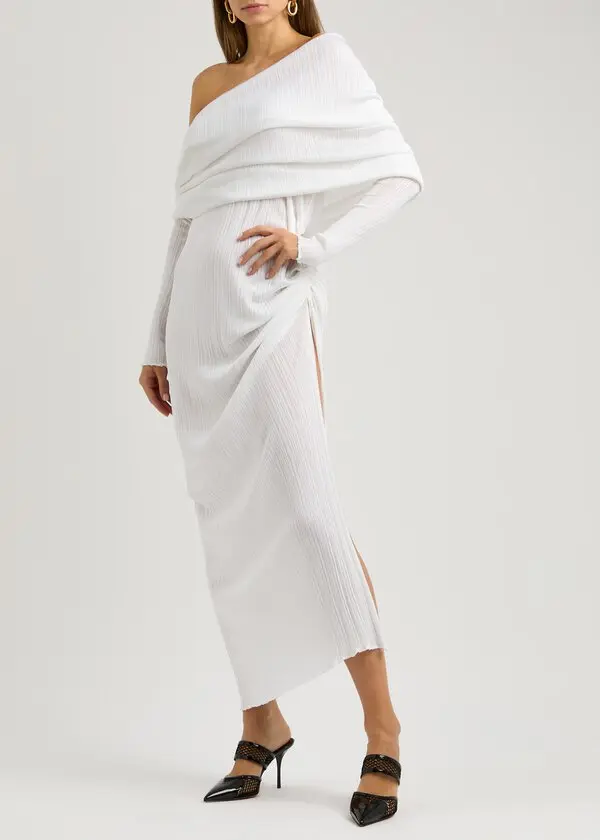 Alaïa Off-the-shoulder Plissé Maxi Dress