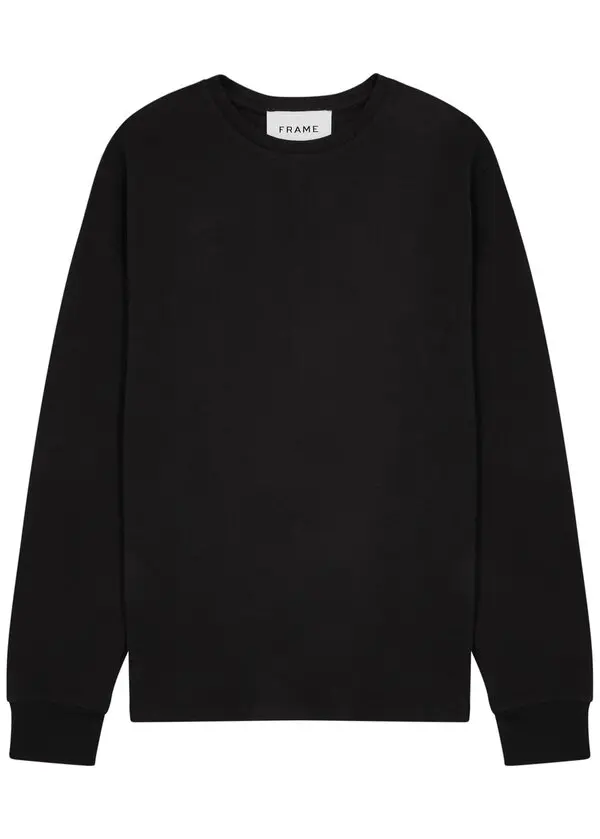 FRAME Cotton Crewneck Top - Black