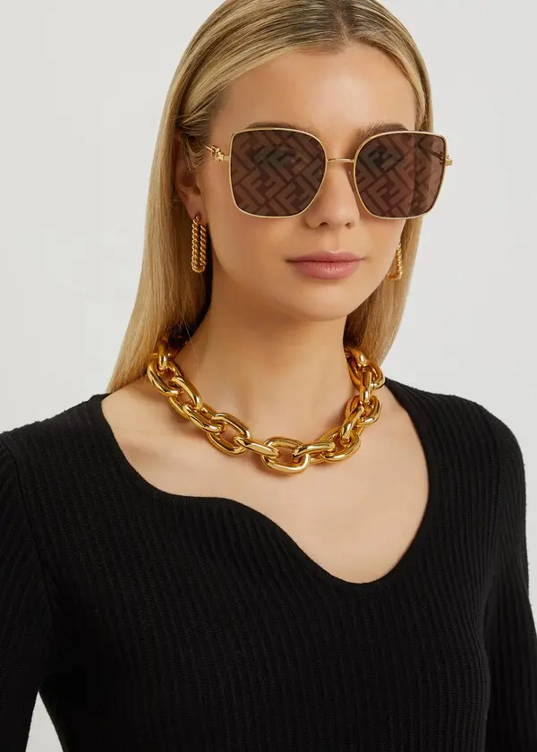 Fendi Ff-print Square-frame Sunglasses