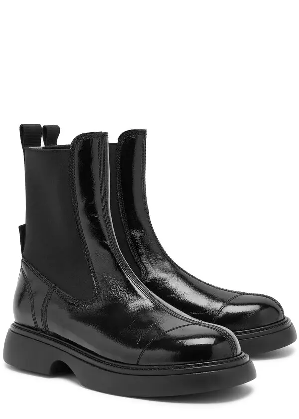 GANNI Patent Faux Leather Pull-on Chelsea Boots