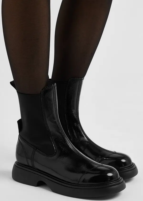 GANNI Patent Faux Leather Pull-on Chelsea Boots