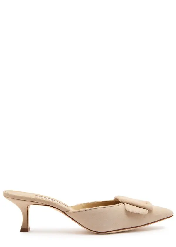 Manolo Blahnik Maysale 50 Suede Mules - Beige