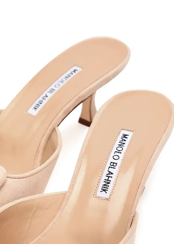 Manolo Blahnik Maysale 50 Suede Mules - Beige