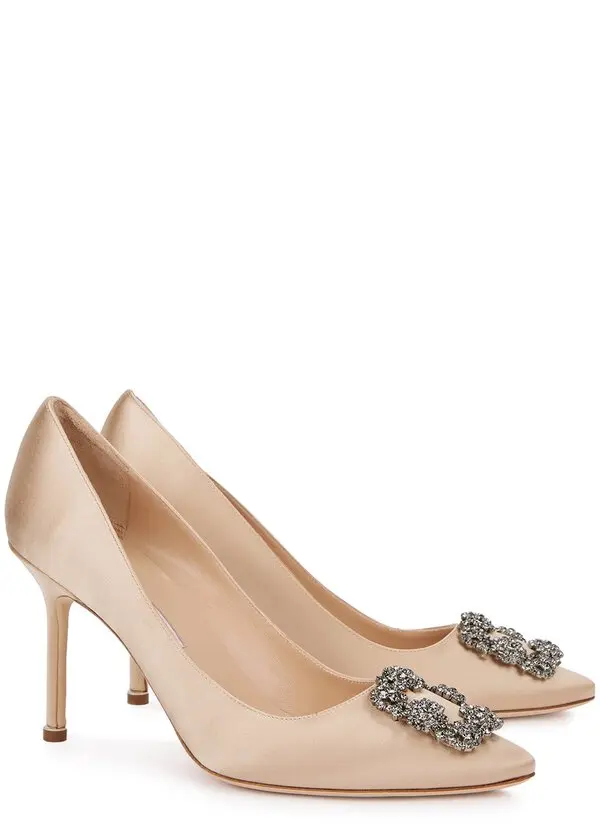 Manolo Blahnik Hangisi 90 Silk-satin Pumps With Crystal Embellishment