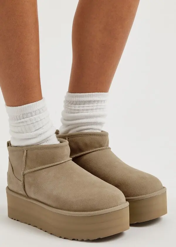 UGG Ultra Mini Suede Flatform Boots - Sand