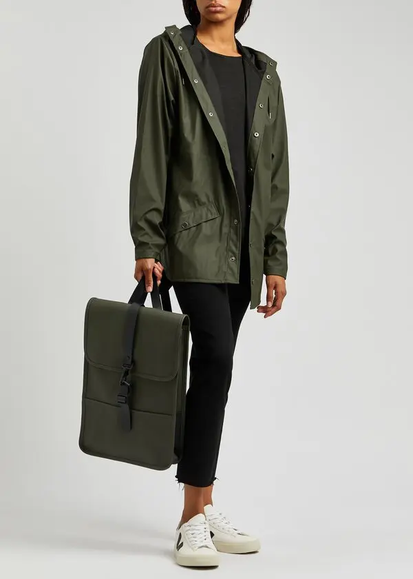Rains Hooded Waterproof Jacket - Dark Green