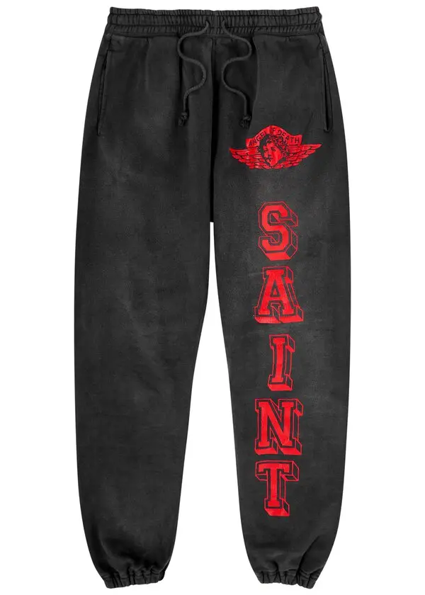 SAINT MXXXXXX Angel Of Death Printed Cotton Sweatpants - Black
