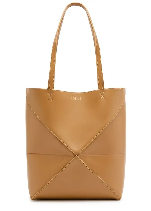 Loewe Medium Leather Tote With Paneled Design - Tan